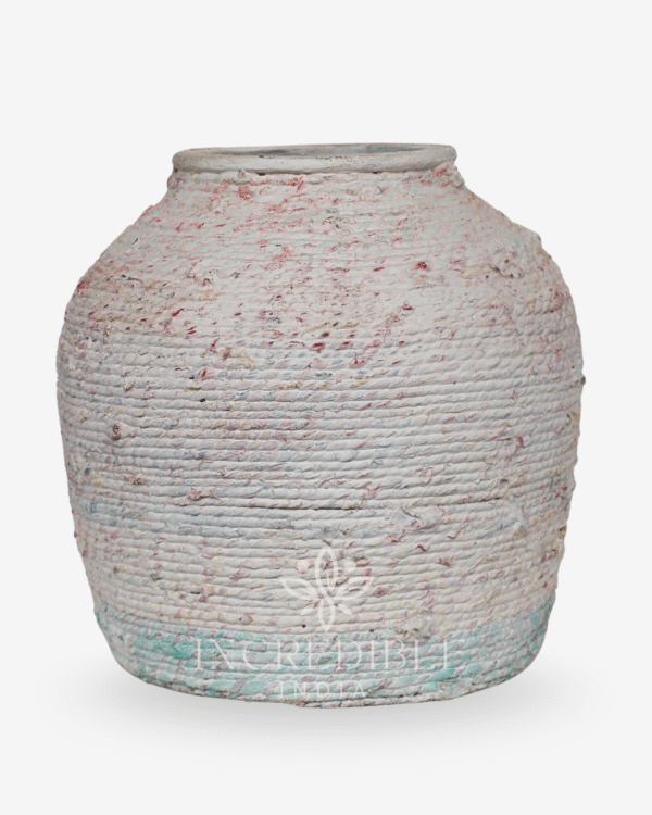 Handcrafted Textured White Paper Mache Pot - incredibleindia.store